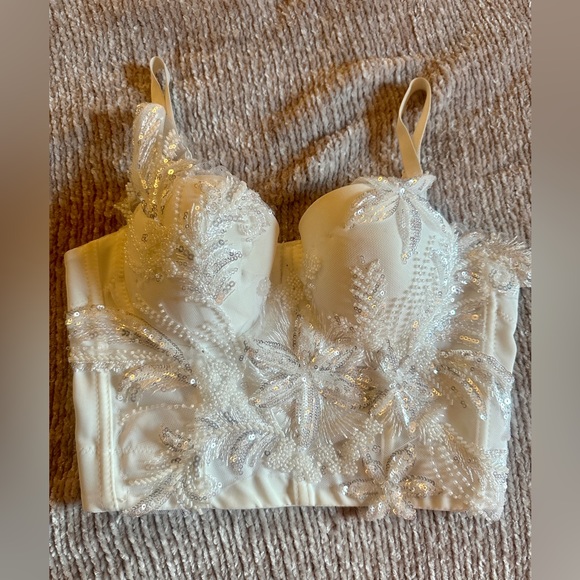 Tops | Embroidered Beaded White Bustier Corset | Poshmark
